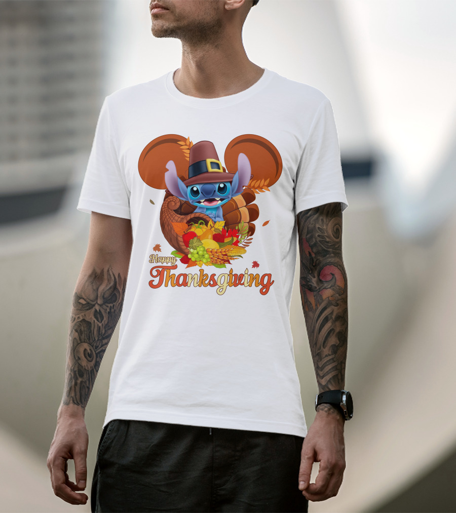 Stitch Happy Thanksgiving Cornucopia Pilgrim Hat T-Shirt