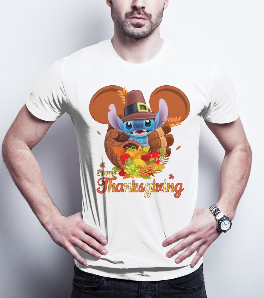 Stitch Happy Thanksgiving Cornucopia Pilgrim Hat T-Shirt