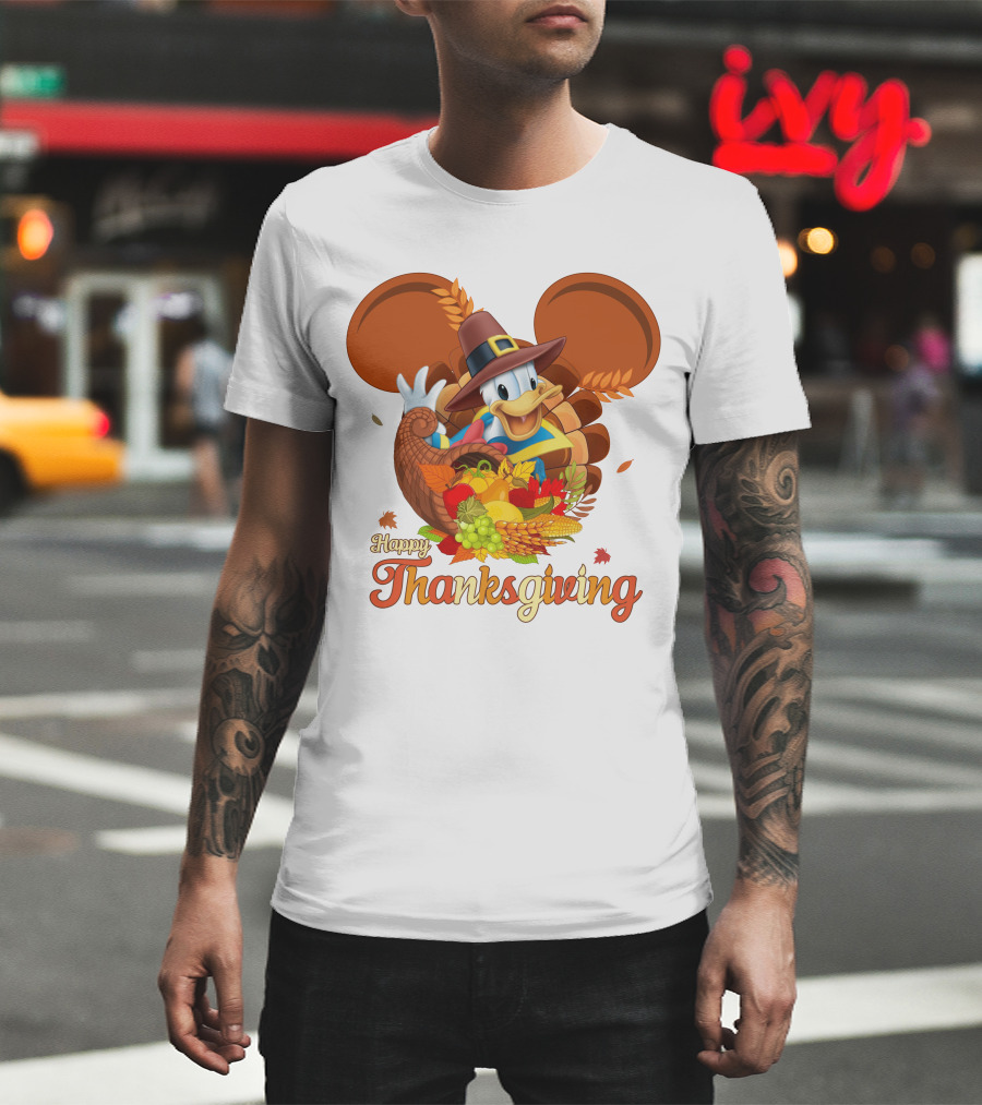 Happy Thanksgiving Donald Duck Cornucopia T-Shirt