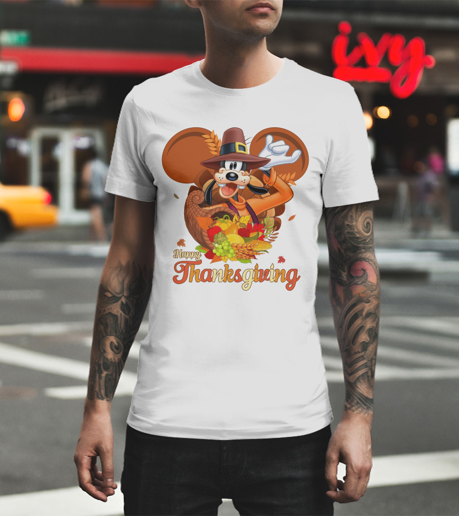 Goofy Happy Thanksgiving Cornucopia Celebration T-Shirt