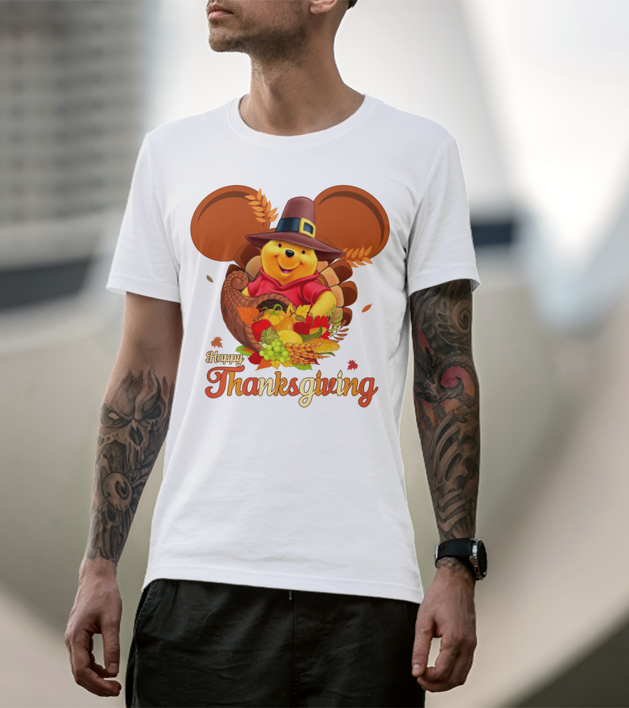 Happy Thanksgiving Pooh Cornucopia T-Shirt