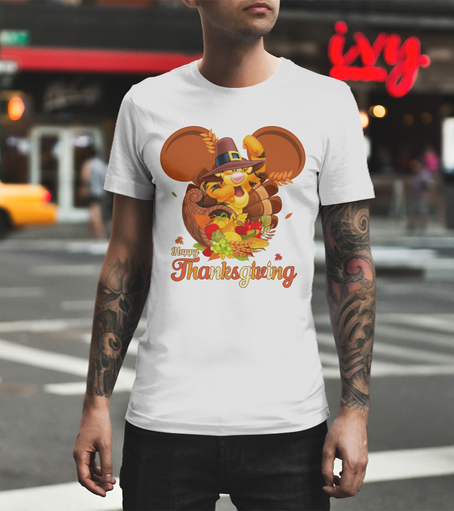 Happy Thanksgiving Tigger Cornucopia Celebration T-Shirt
