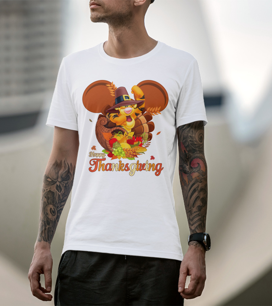 Happy Thanksgiving Tigger Cornucopia Celebration T-Shirt