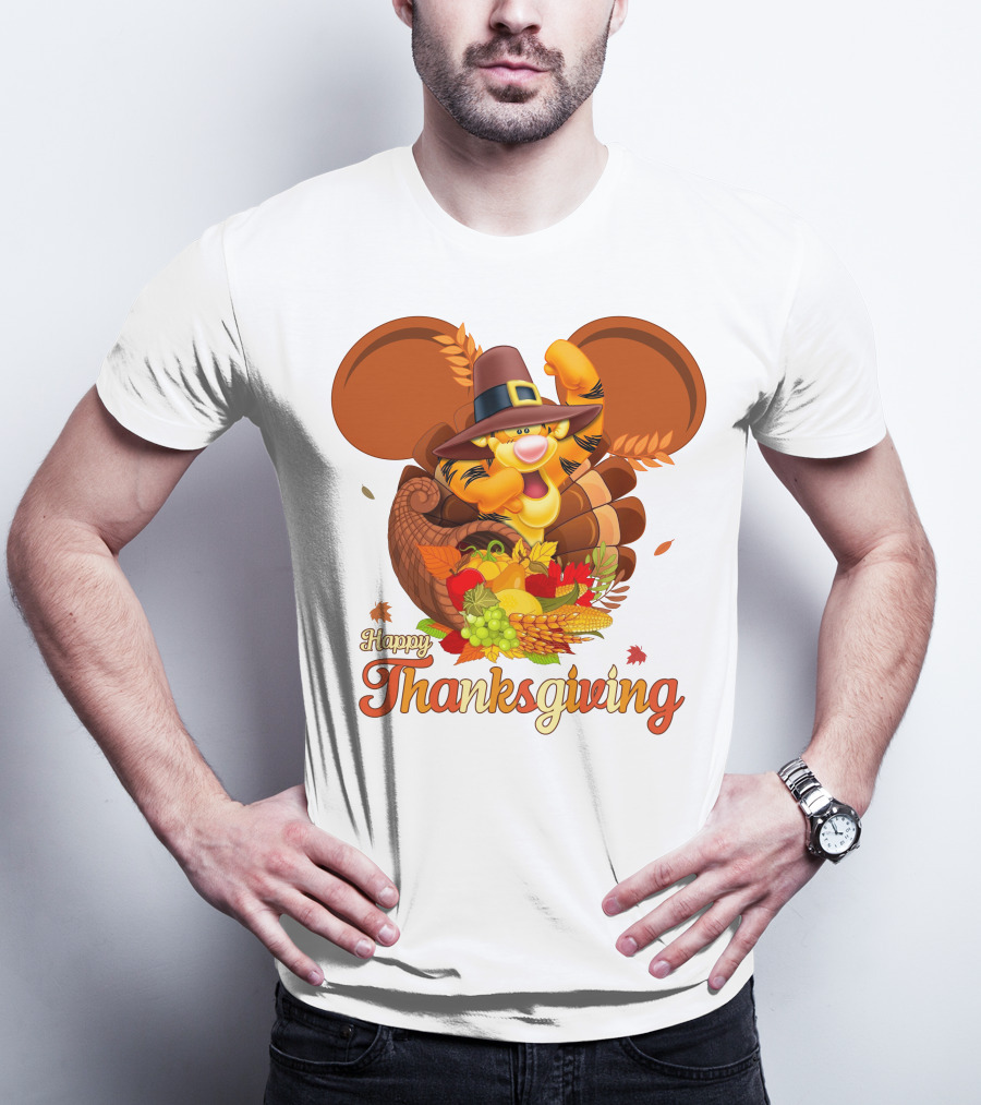 Happy Thanksgiving Tigger Cornucopia Celebration T-Shirt