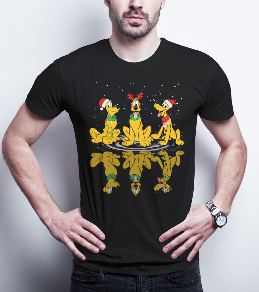 Pluto Christmas Reflections With Santa Hats And Antlers T-Shirt