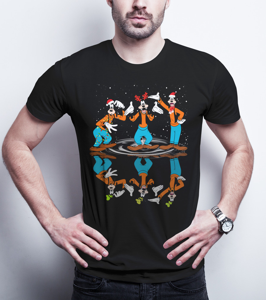 Goofy Holiday Reflections With Santa Hats And Antlers T-Shirt
