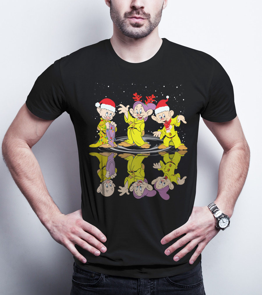 Dopey Christmas Reflections With Santa Hats And Reindeer Antlers T-Shirt