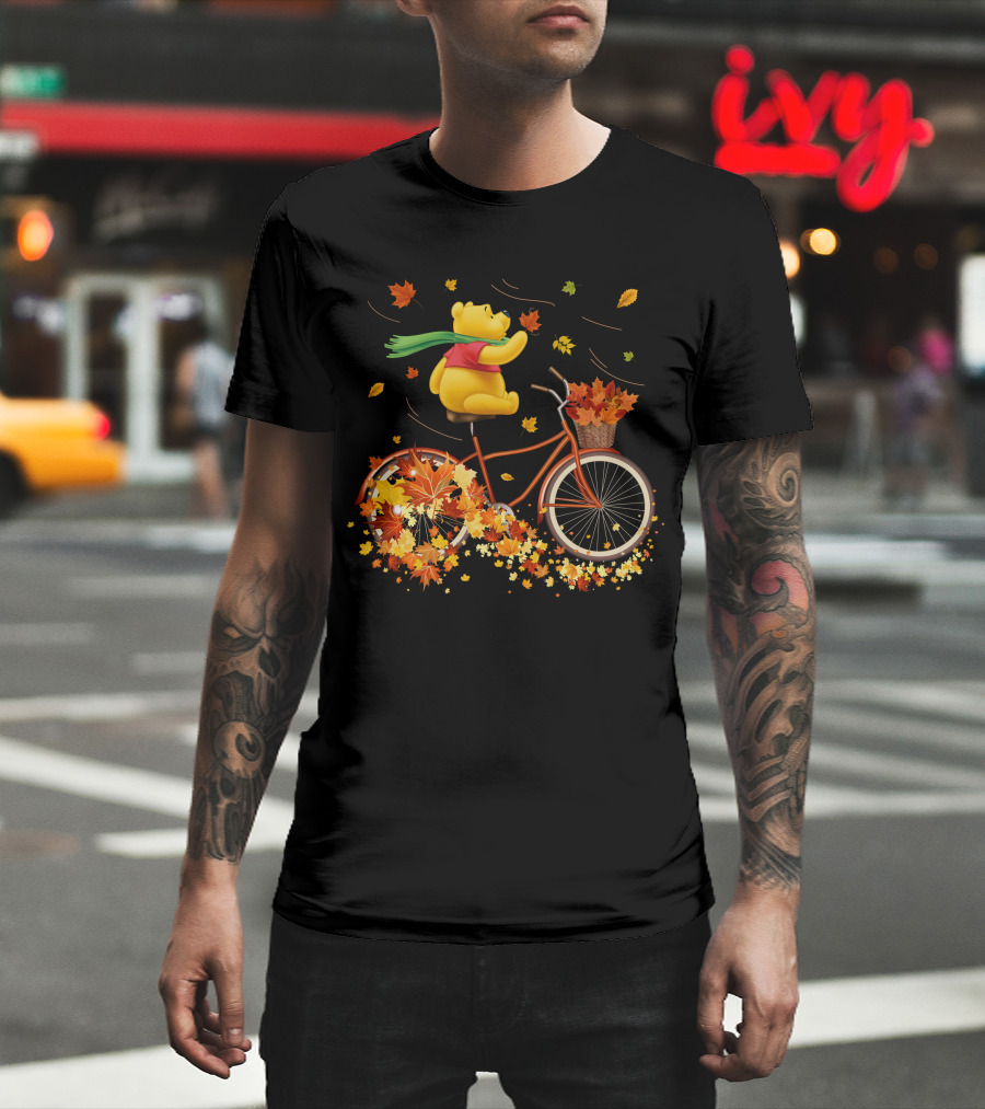 Winnie The Pooh Autumn Leaves Bicycle Ride T-Shirt