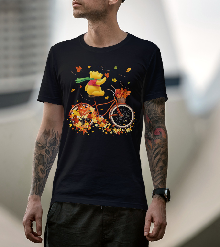 Winnie The Pooh Autumn Leaves Bicycle Ride T-Shirt