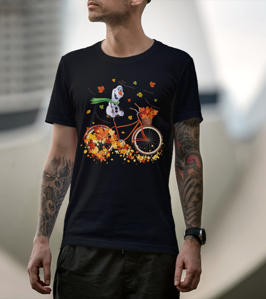 Olaf Riding A Bicycle With Autumn Leaves T-Shirt