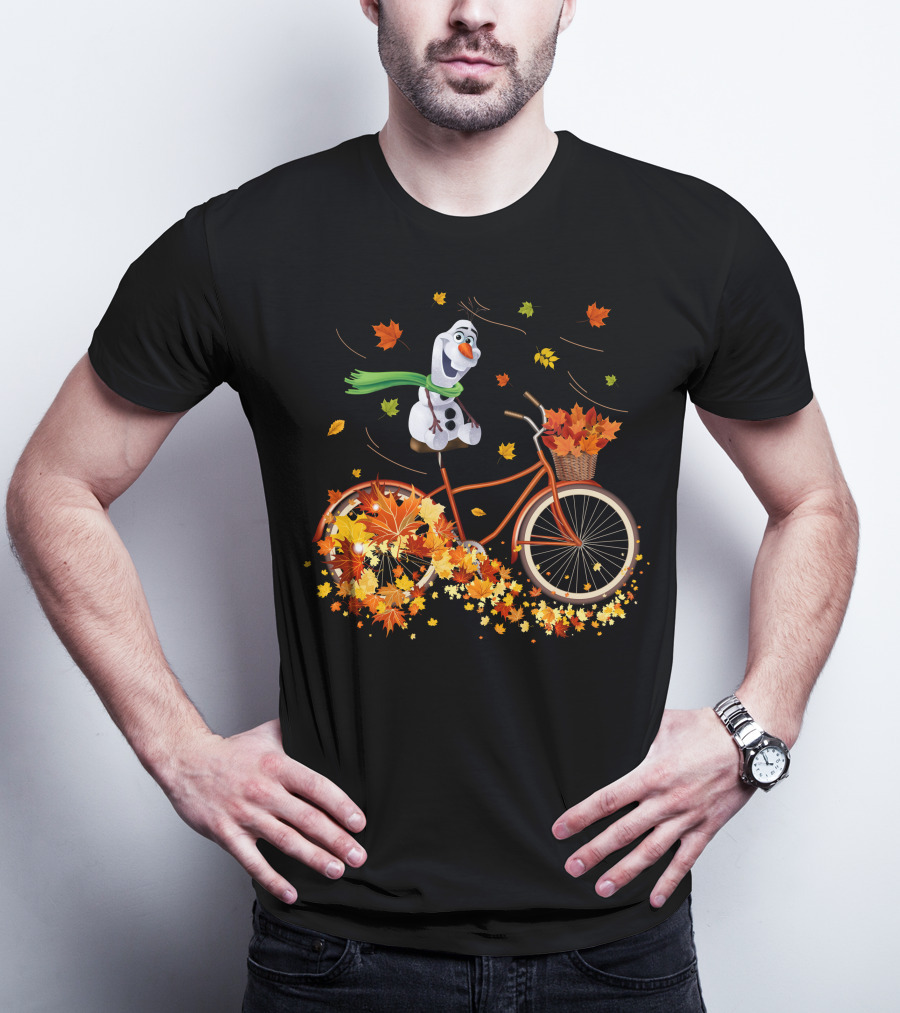 Olaf Riding A Bicycle With Autumn Leaves T-Shirt