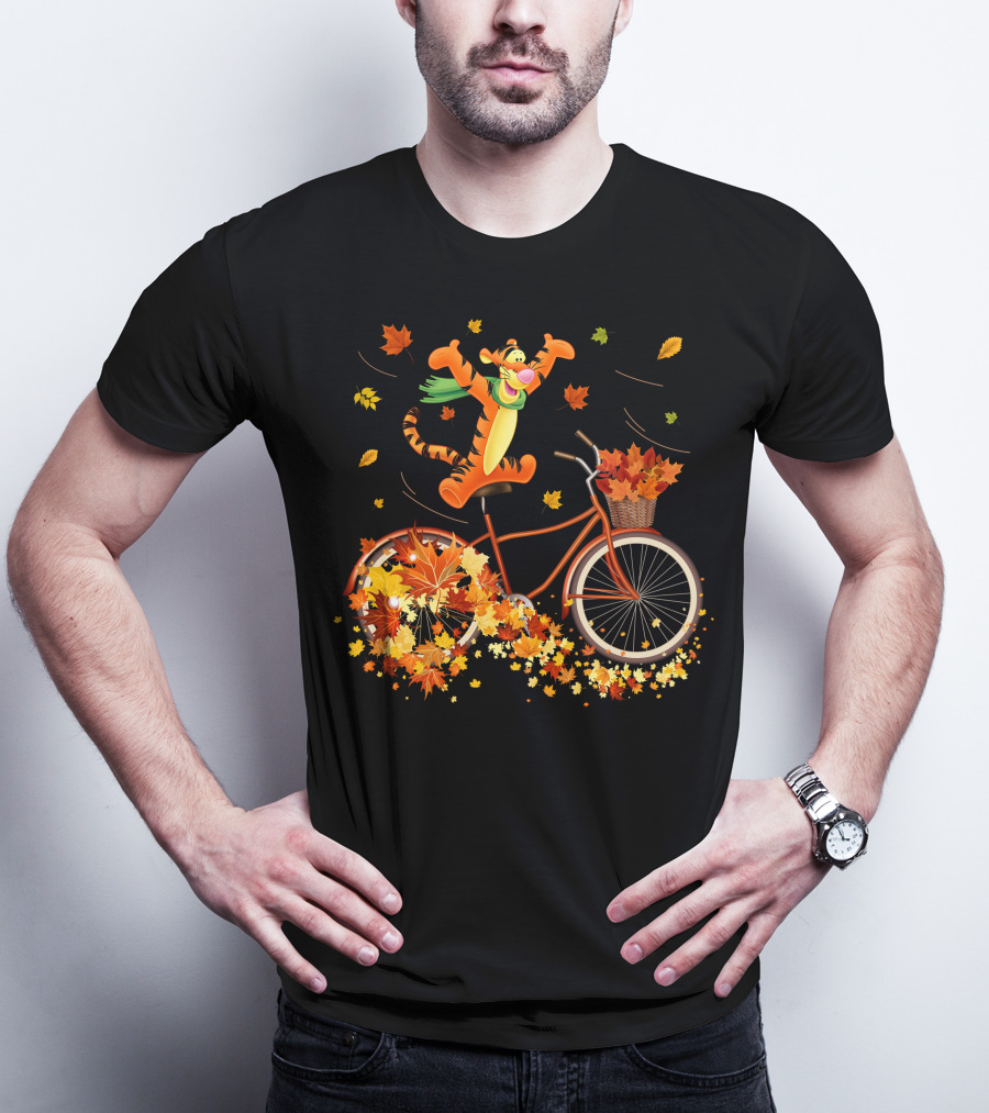 Tigger Autumn Bicycle Adventure With Falling Leaves T-Shirt