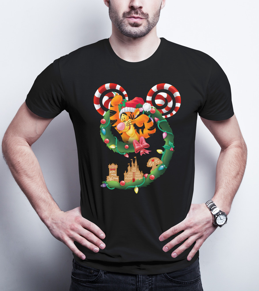 Tigger Disney Christmas Wreath Mickey Ears Holiday Castle Gingerbread Cookies T-Shirt
