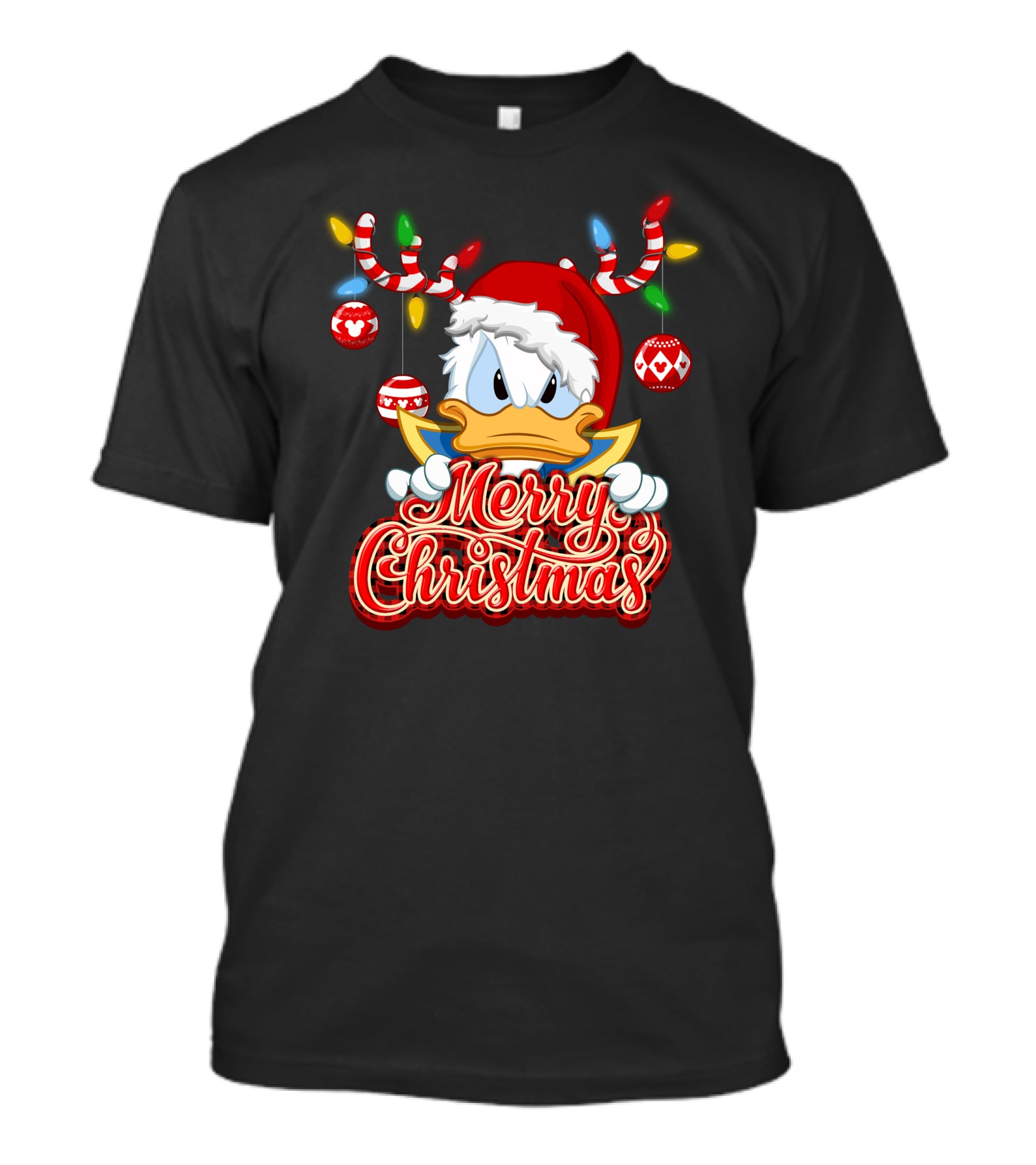 Merry Christmas Donald Wearing Santa Hat And Reindeer Antlers T-Shirt