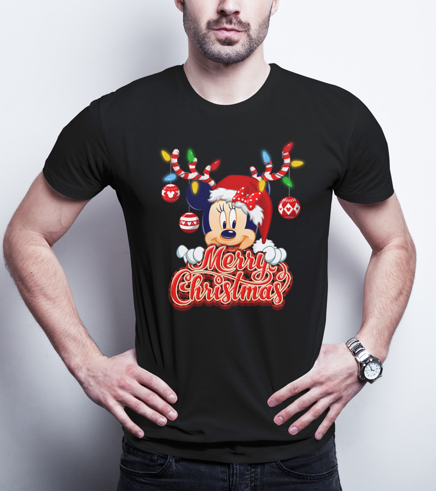Minnie Mouse Merry Christmas Holiday Lights And Ornaments T-Shirt