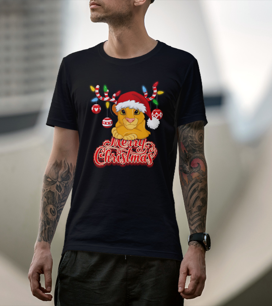 Simba Merry Christmas Santa Hat And Reindeer Antlers T-Shirt