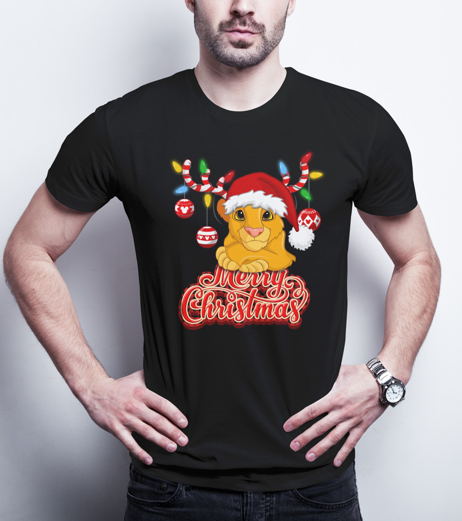 Simba Merry Christmas Santa Hat And Reindeer Antlers T-Shirt
