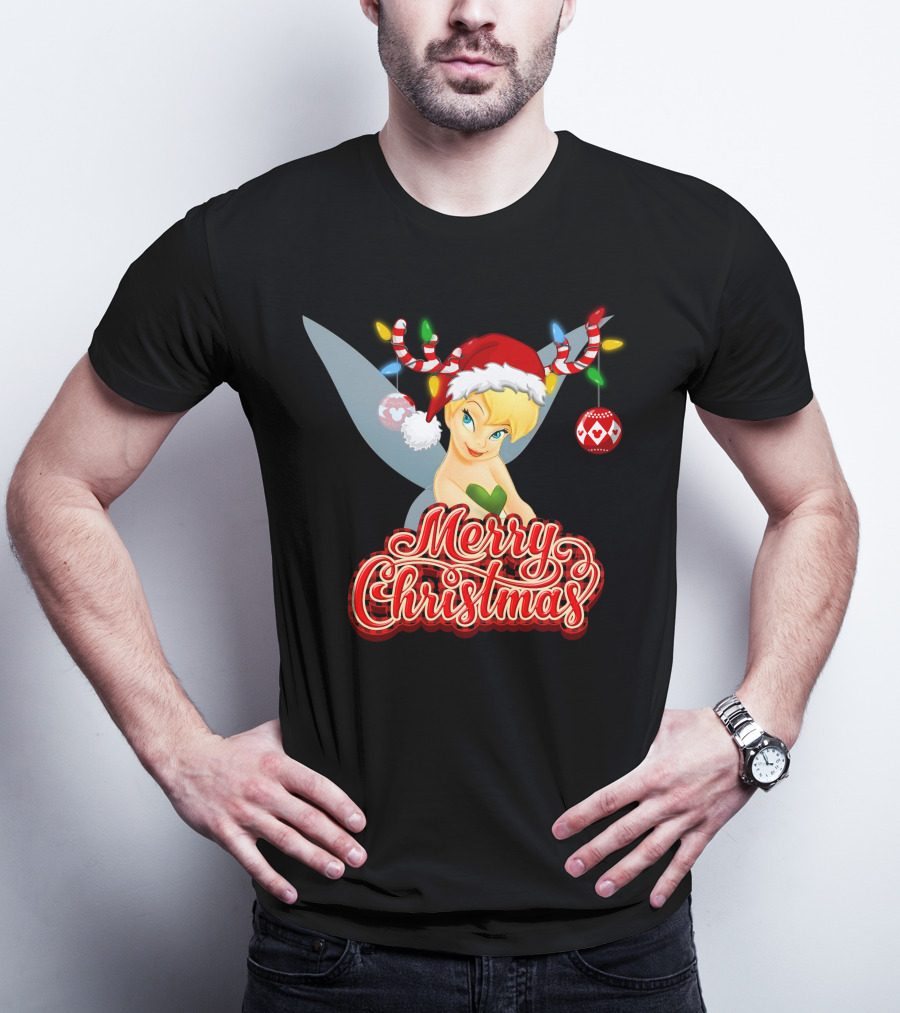 Merry Christmas Tinkerbell Santa Hat Reindeer Antlers Lights Holiday T-Shirt