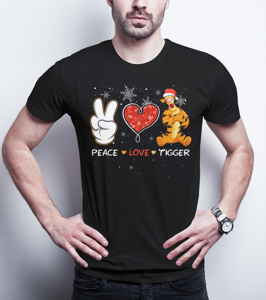 Peace Love Tigger Santa Hat Snowflakes T-Shirt