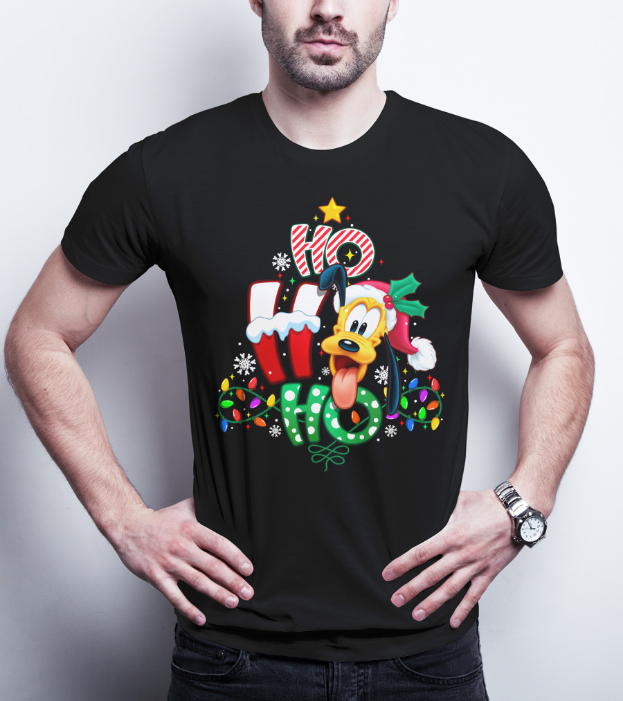Ho Ho Ho Pluto Christmas Lights And Snowflakes T-Shirt