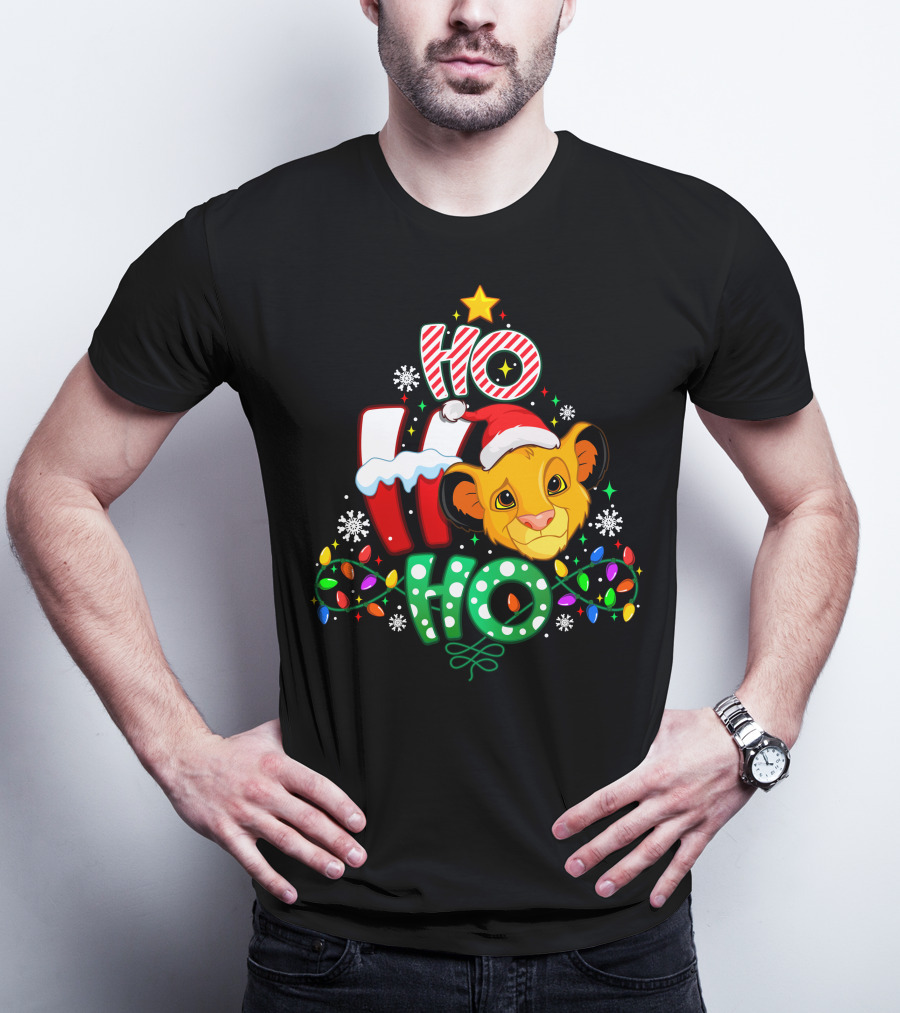 Ho Ho Ho Christmas Simba Lion King Holiday Lights T-Shirt