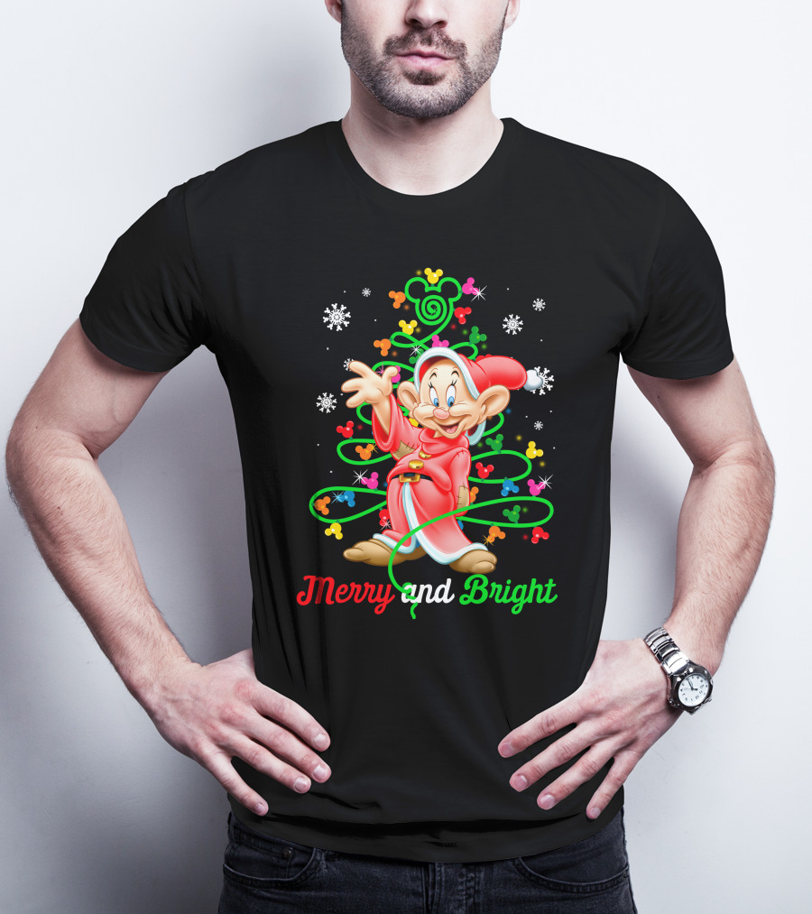 Merry And Bright Dopey Christmas Magic Tree Snowflakes T-Shirt