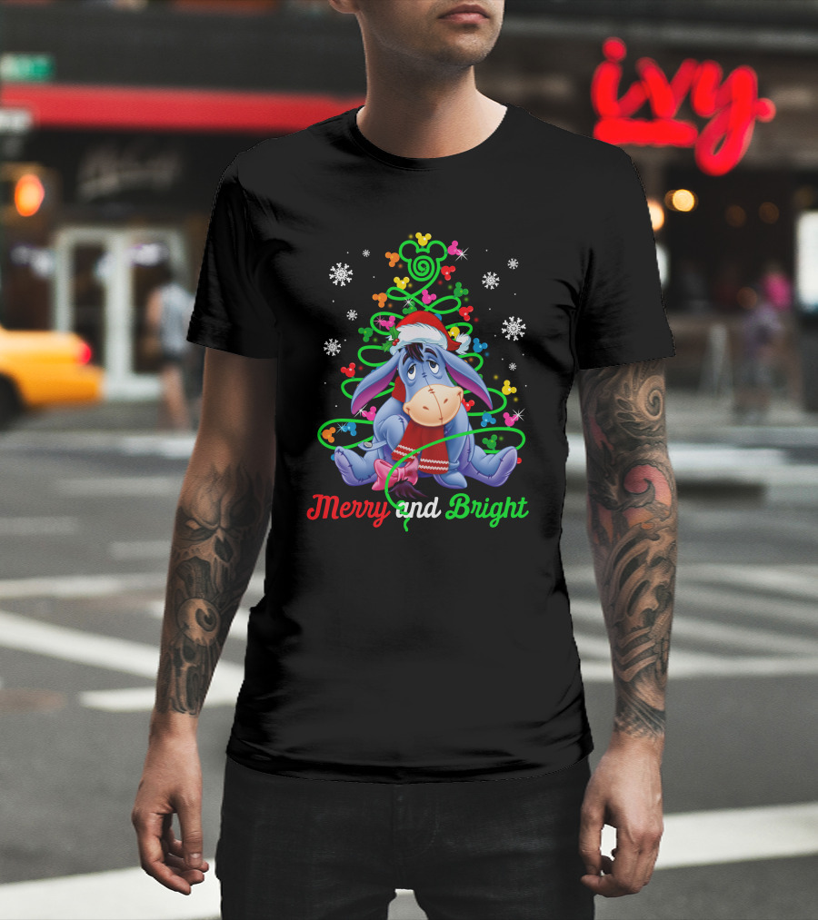 Eeyore Merry And Bright Christmas Tree Mickey Ornaments T-Shirt