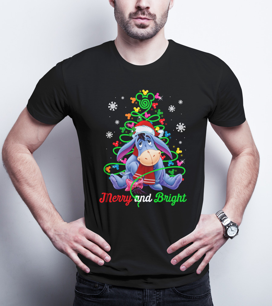 Eeyore Merry And Bright Christmas Tree Mickey Ornaments T-Shirt