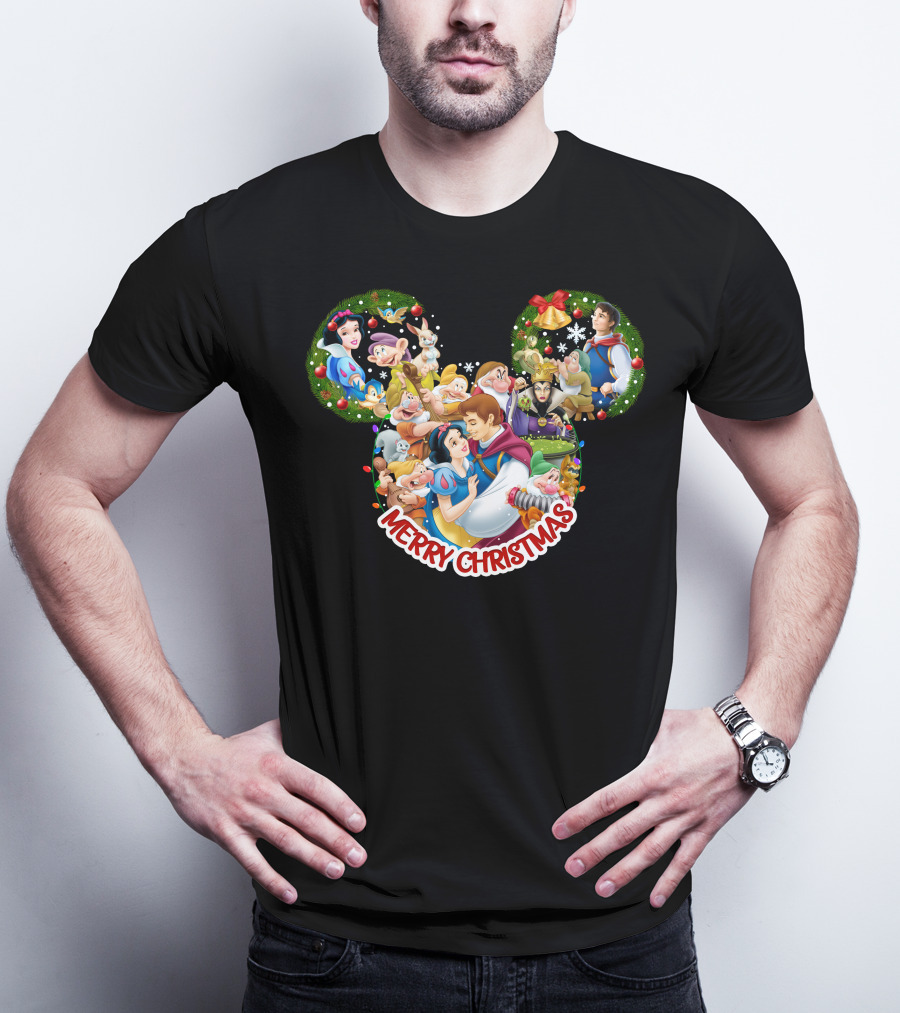 Merry Christmas Snow White And Seven Dwarfs Mickey Mouse Ears T-Shirt