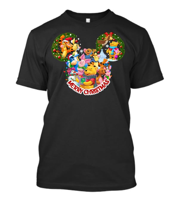 Merry Christmas Winnie The Pooh Disney Characters Mickey Ears T-Shirt