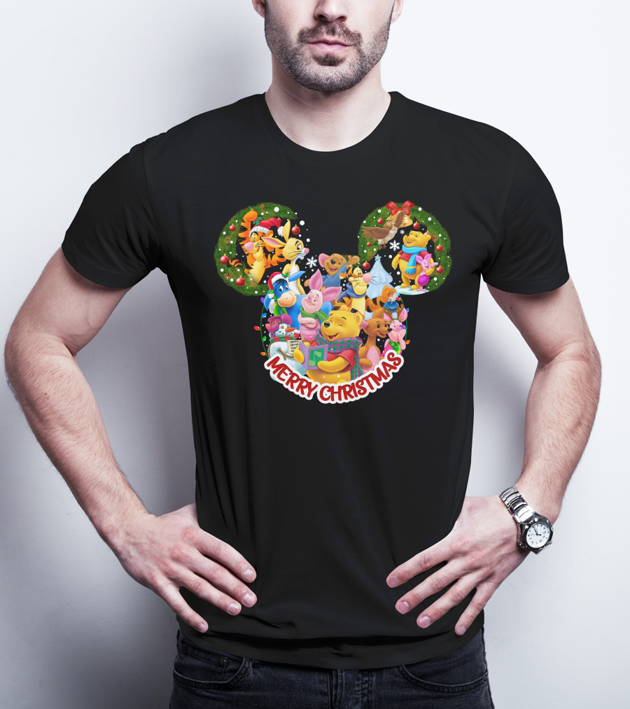 Merry Christmas Winnie The Pooh Disney Characters Mickey Ears T-Shirt