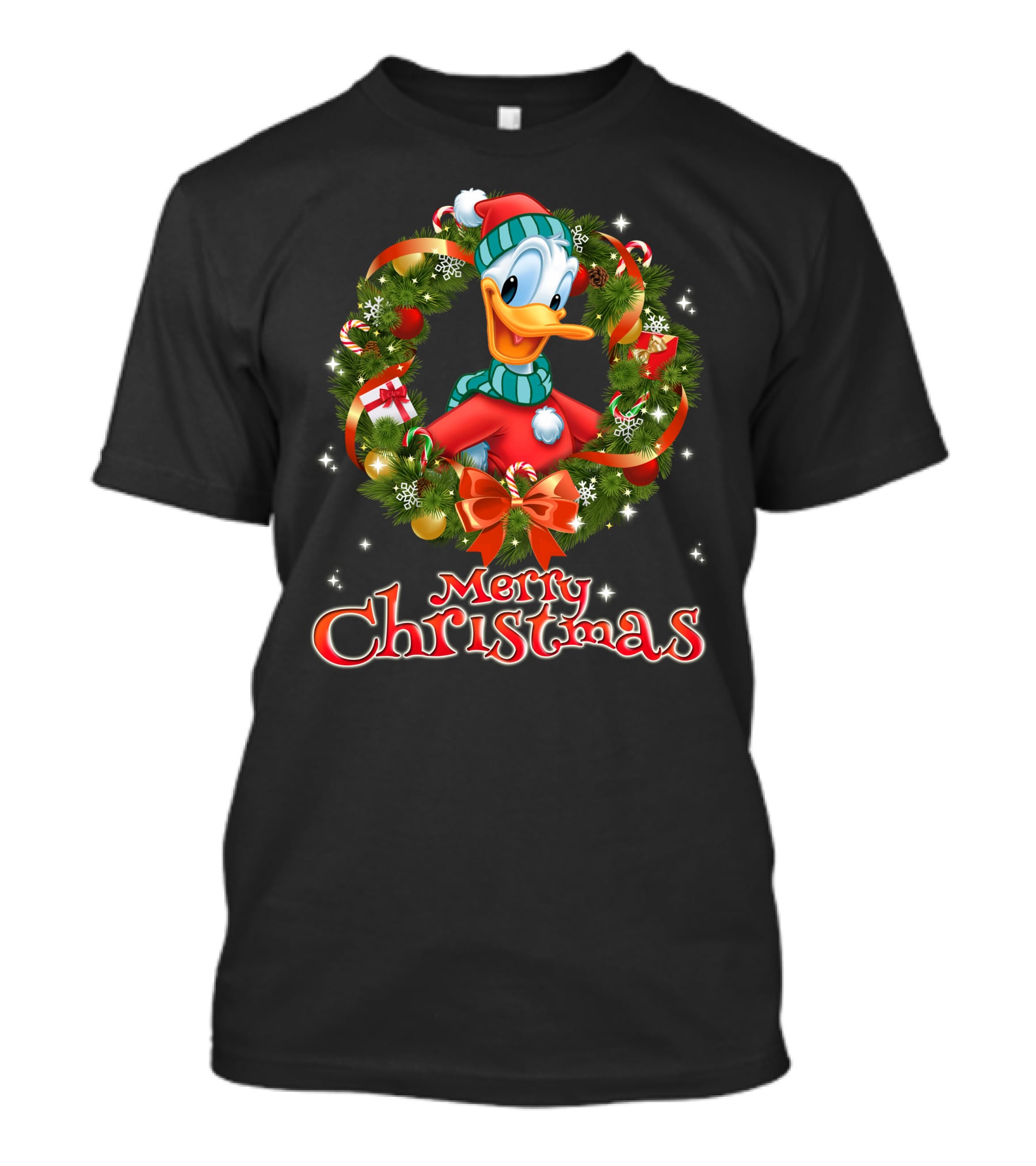 Merry Christmas Donald Duck Wreath T-Shirt