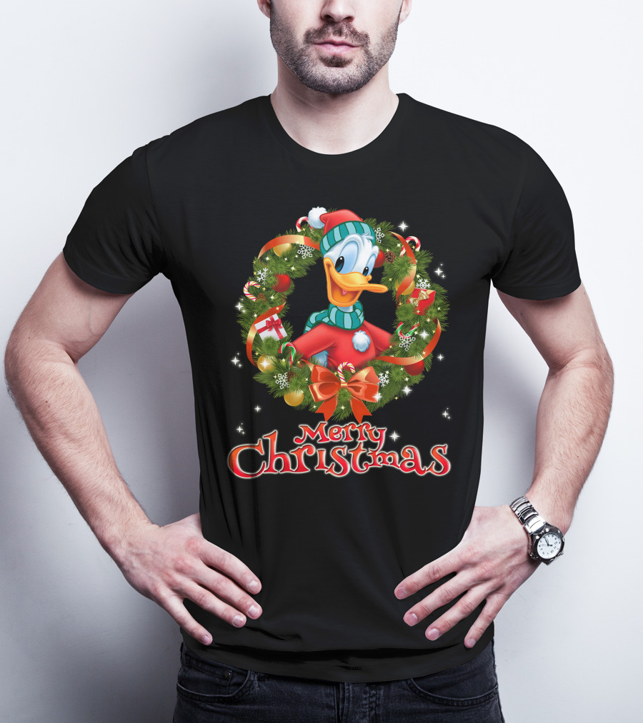 Merry Christmas Donald Duck Wreath T-Shirt