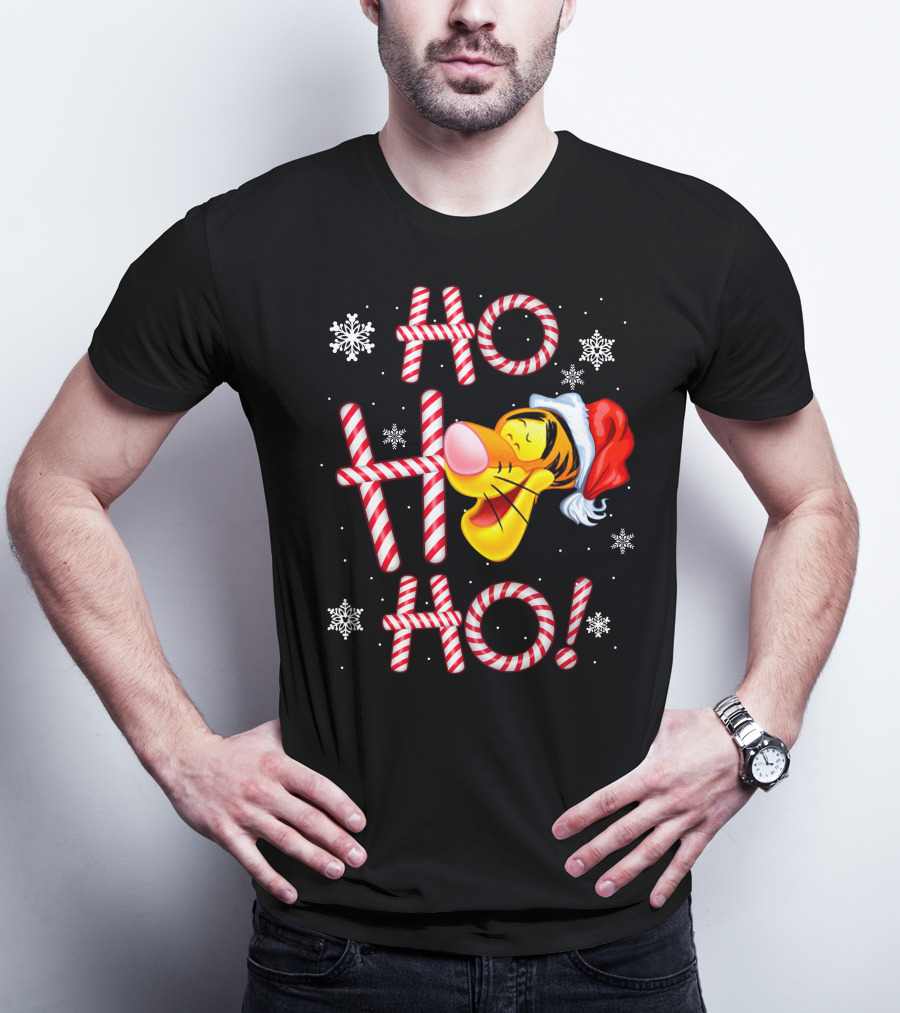 Tigger Ho Ho Ho Santa Hat Candy Cane Snowflakes T-Shirt