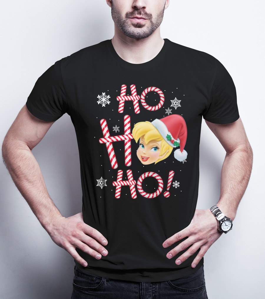 Ho Ho Ho Tinkerbell Christmas Candy Cane Snowflakes T-Shirt