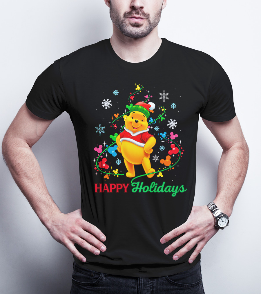Happy Holidays Pooh Christmas Celebration T-Shirt