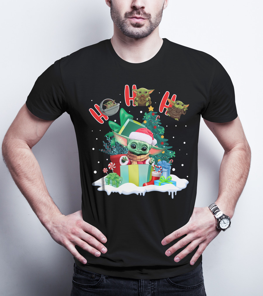 Baby Yoda Christmas Santa Hat Ho Ho Ho T-Shirt