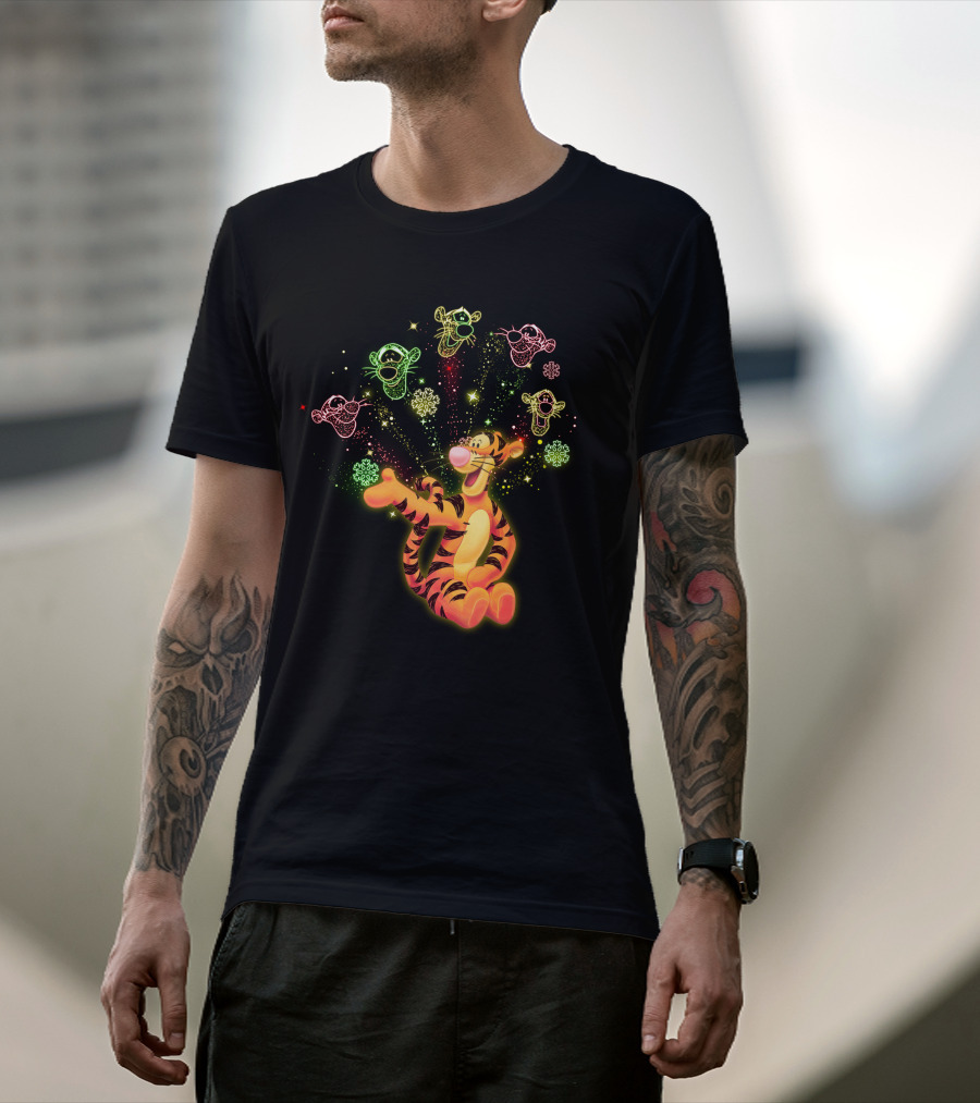 Tigger Playful Celebration With Magical Multicolored Starry Outlines T-Shirt