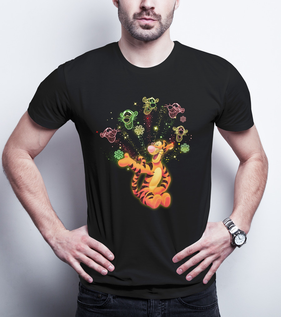 Tigger Playful Celebration With Magical Multicolored Starry Outlines T-Shirt