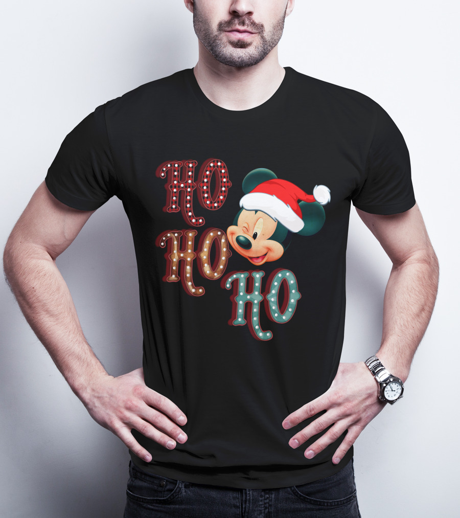Mickey Mouse Santa Hat Ho Ho Ho Christmas T-Shirt