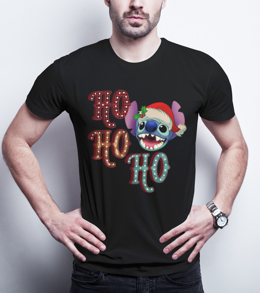 Stitch Ho Ho Ho Christmas Santa Hat T-Shirt