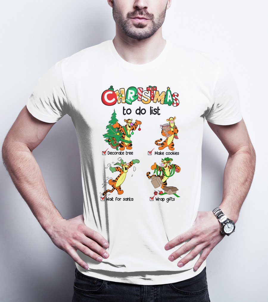 Christmas To Do List Tigger Decorate Tree Make Cookies Wait For Santa Wrap Gifts T-Shirt