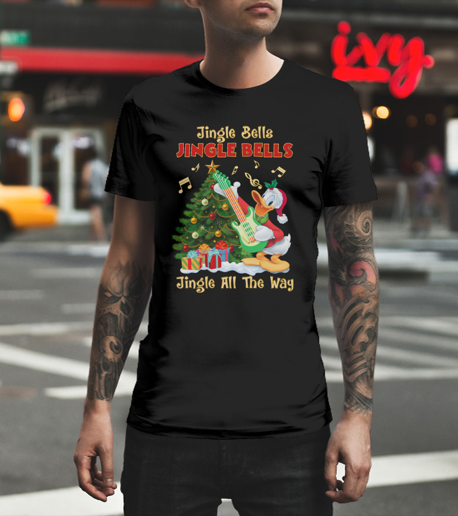 Jingle Bells Jingle All The Way Christmas Tree Donald Playing Guitar T-Shirt