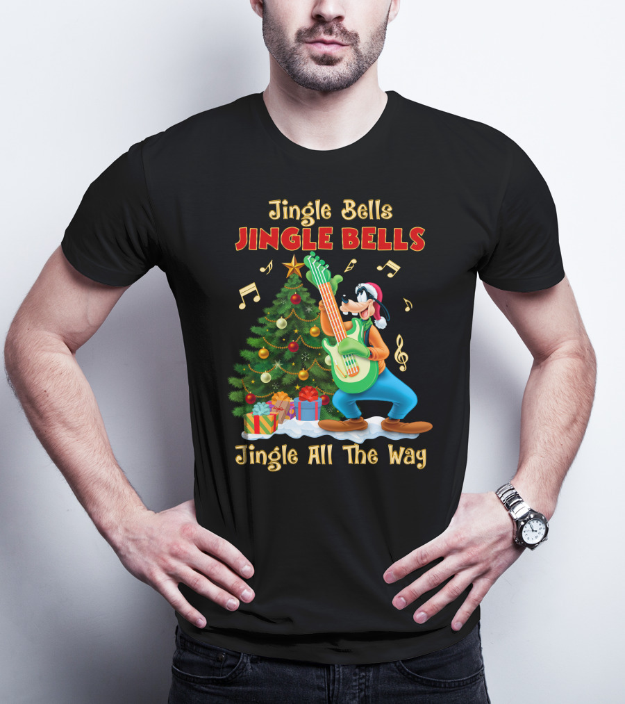 Jingle Bells Jingle Bells Jingle All The Way Goofy Christmas Tree Guitar T-Shirt