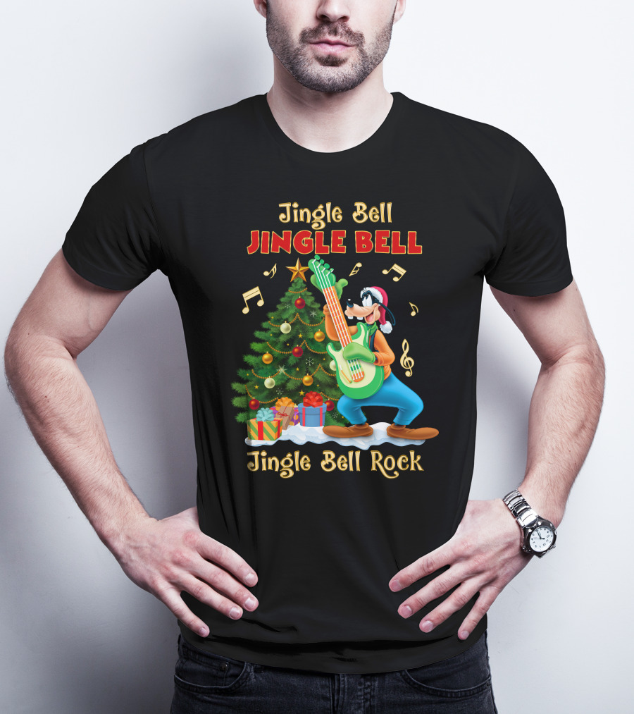 Jingle Bell Jingle Bell Jingle Bell Rock Goofy Christmas Tree Guitar T-Shirt