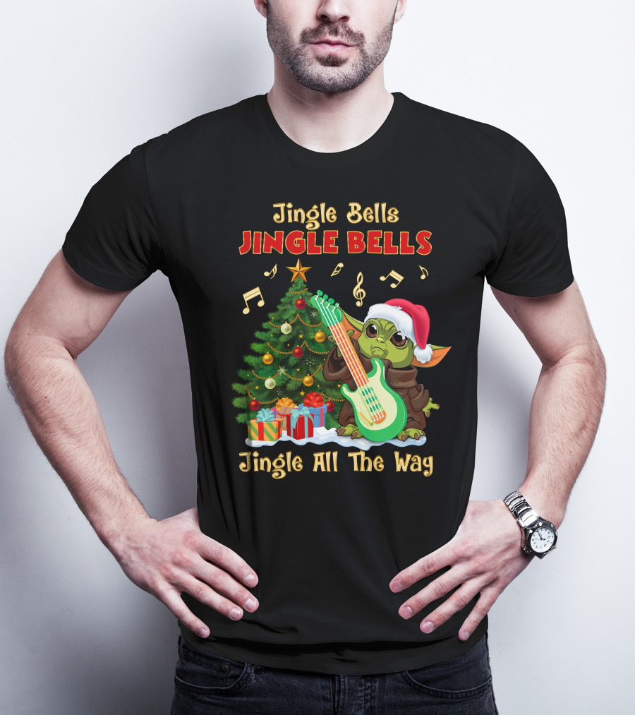 Jingle Bells Yoda Christmas Tree Guitar Jingle All The Way T-Shirt