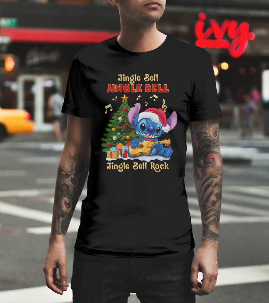 Jingle Bell Jingle Bell Jingle Bell Rock Stitch Christmas Tree Ukulele Holiday T-Shirt