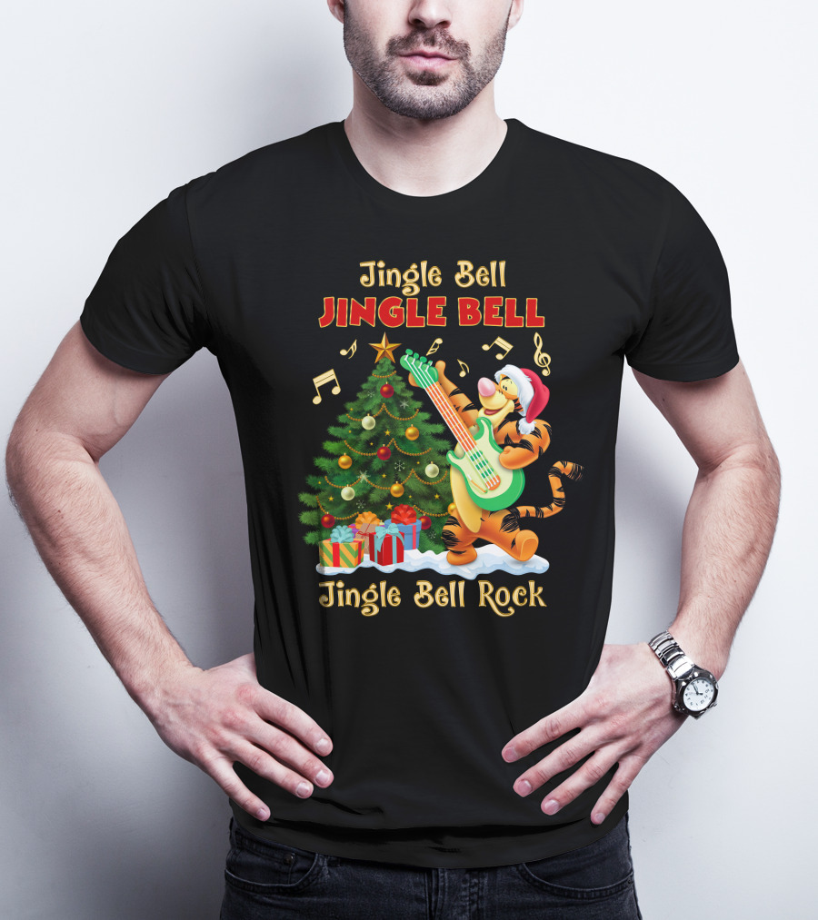 Jingle Bell Jingle Bell Rock Tigger Christmas Tree Guitar Holiday T-Shirt