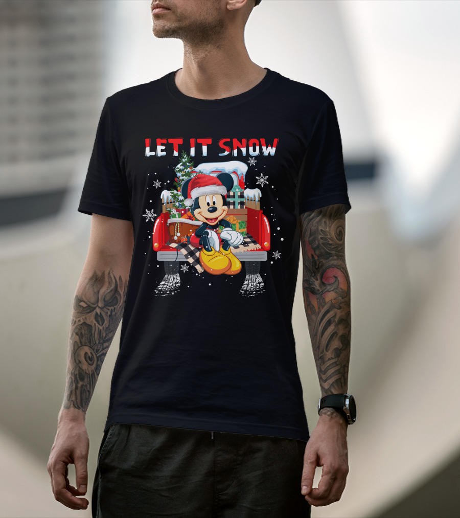 Let It Snow Mickey Christmas Truck Scene T-Shirt