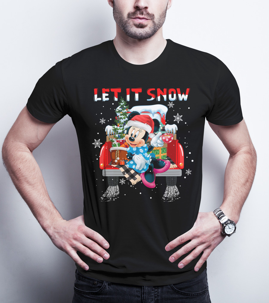Let It Snow Minnie Christmas Truck Holiday Scene T-Shirt
